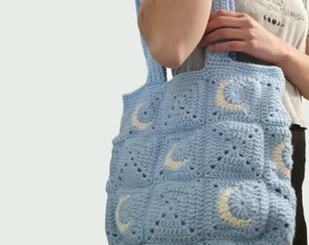 Crochet Sparkling Granny Square Sun and Moon Tote Bag - Etsy