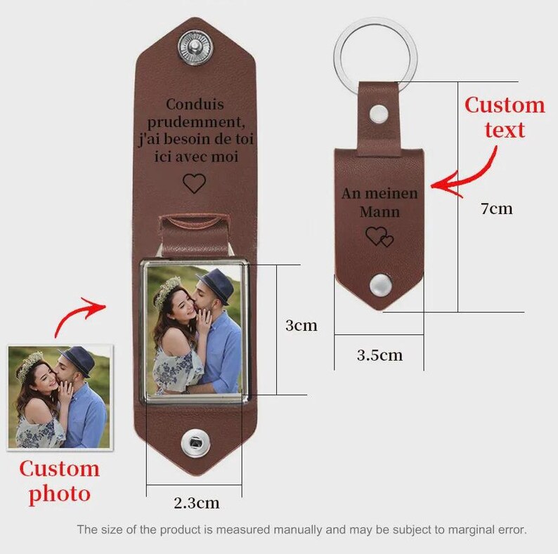 Personalized Leather Keychain, Custom Photo Keychain, Engraved Leather ...