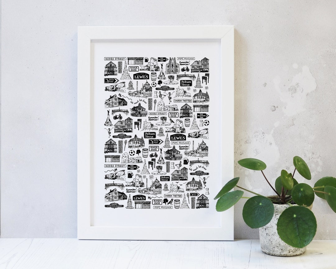 Lewes Sussex Art Print: Historic Town Fine-line Illustration - Etsy