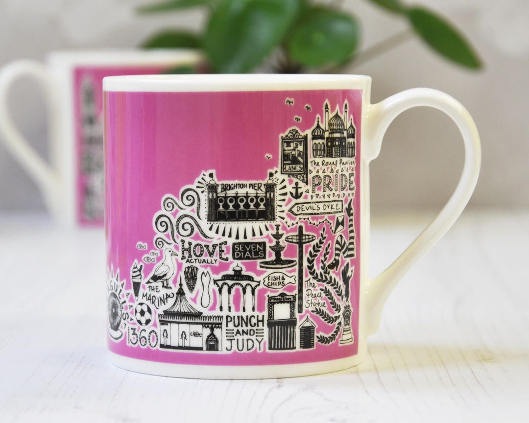 Brighton Pink Mug, Brighton Gift, Brighton Fine Bone China Mug - Etsy