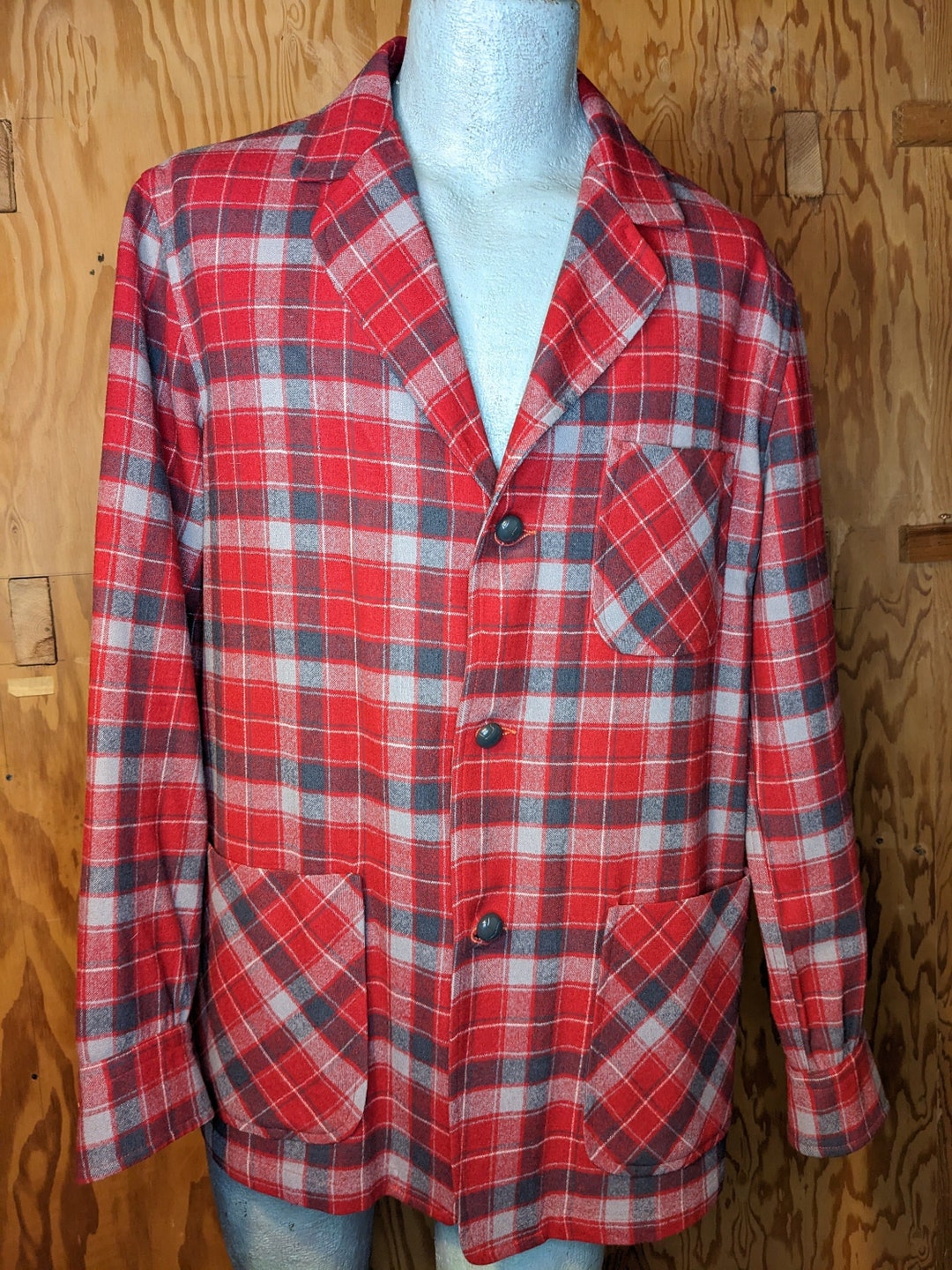 EUC Mens 1960s Vintage PENDLETON Blazer 49er Sports Jacket Suit Coat 60s Red Grey Medium Large ...