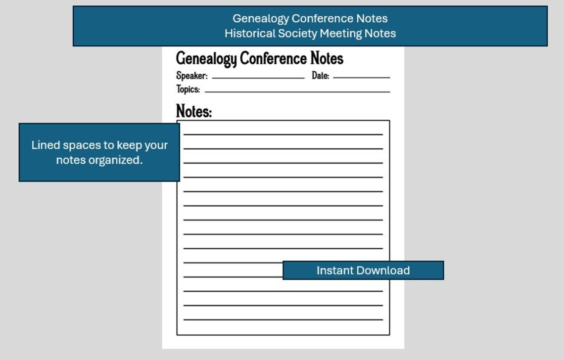 Genealogy Conference Printable Worksheets - Historical Society Meeting ...