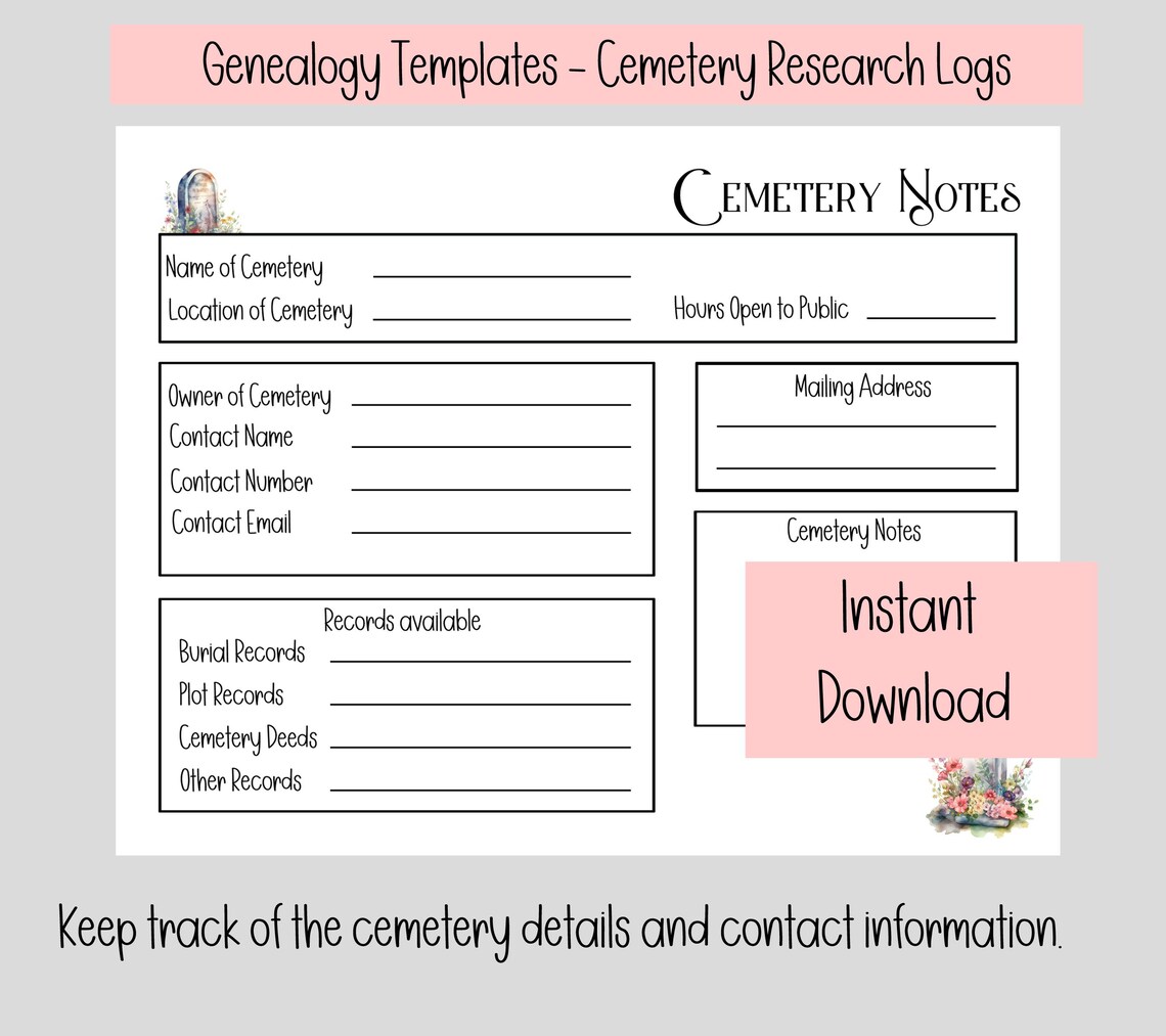 Cemetery Research Templates - Genealogy Forms - Cemetery Visit ...