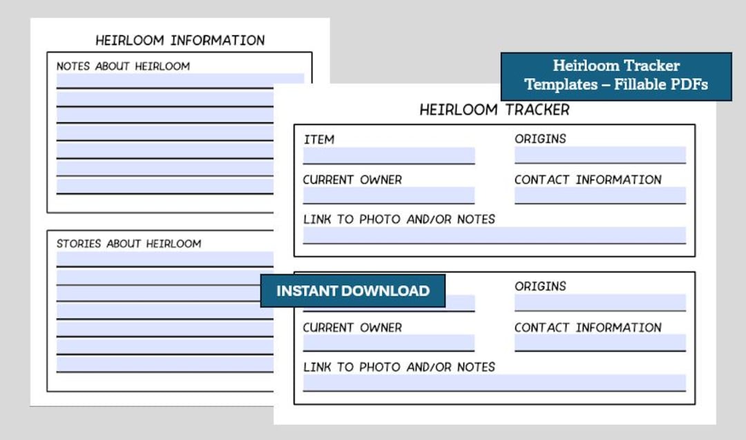 Heirloom Tracker Fillable Pdfs - Genealogy Forms - Heirloom List ...