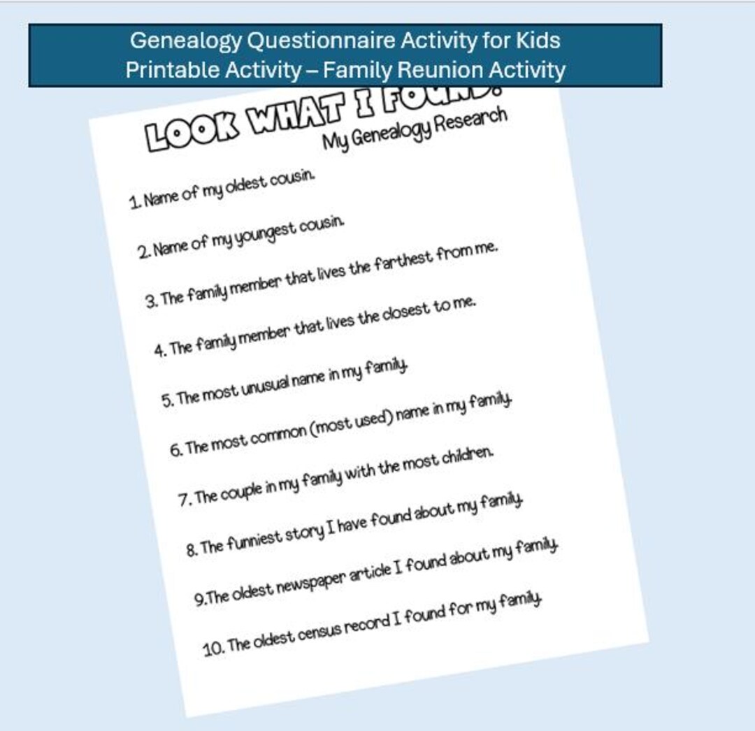Genealogy Printable Activity - Genealogy Questionnaire for Kids ...