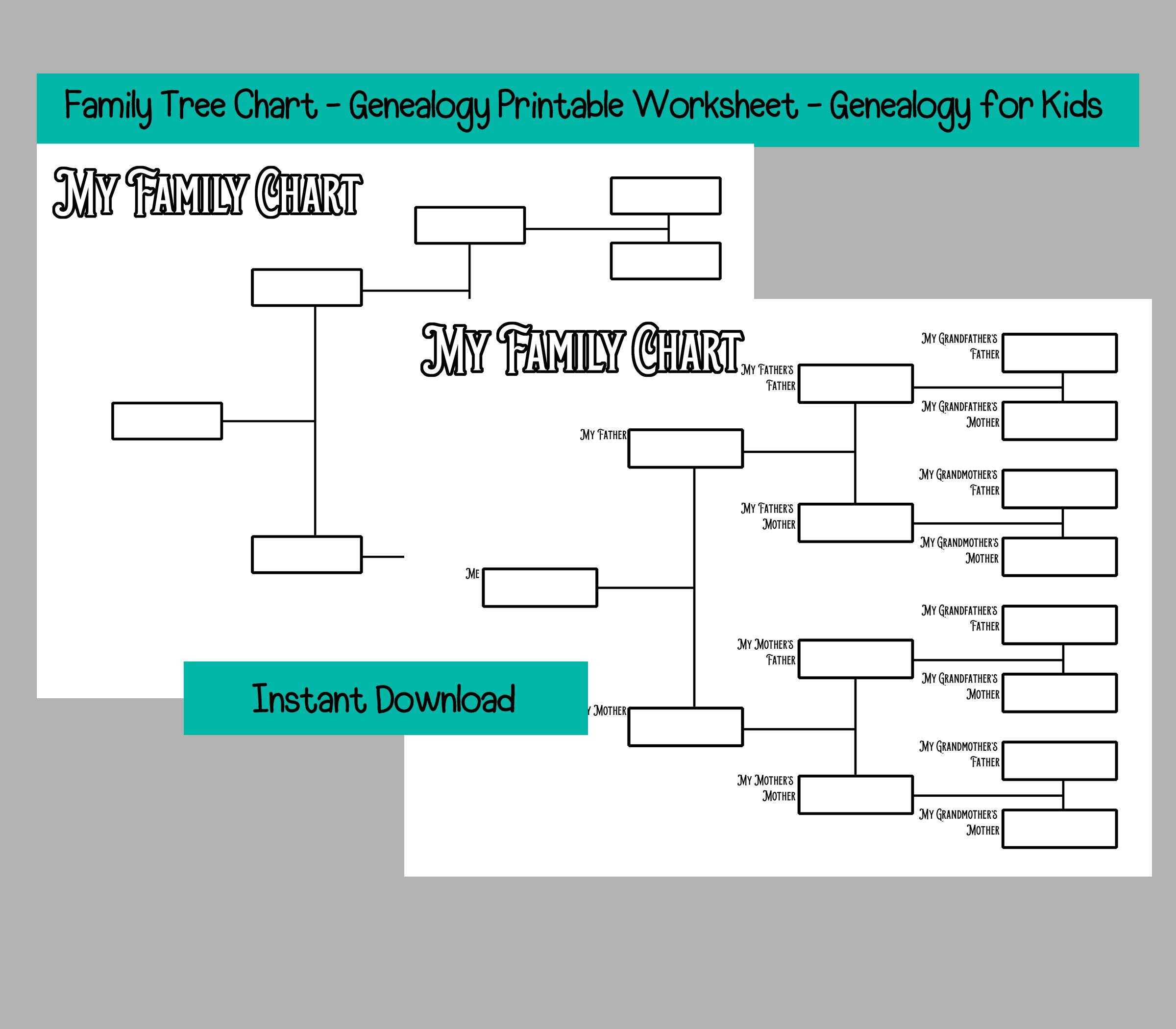 Family Tree Chart - Family Tree Diagram - Genealogy Worksheet for Kids ...