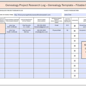 Genealogy Research Log Fillable PDF - Genealogy Forms - Genealogy ...