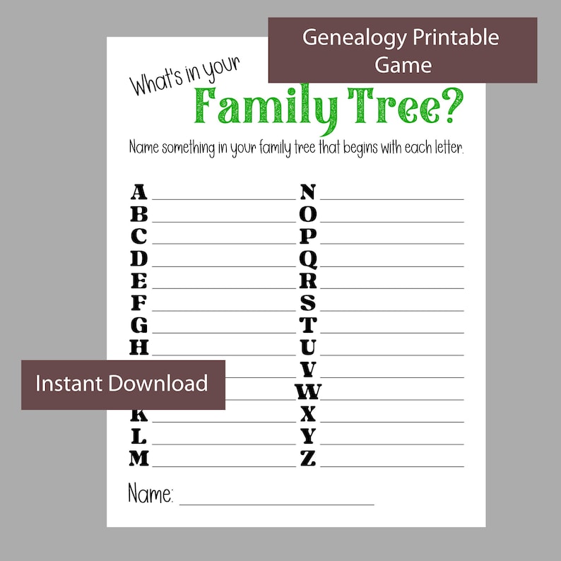 What's in Your Family Tree Printable Game - Genealogy Printable Game ...
