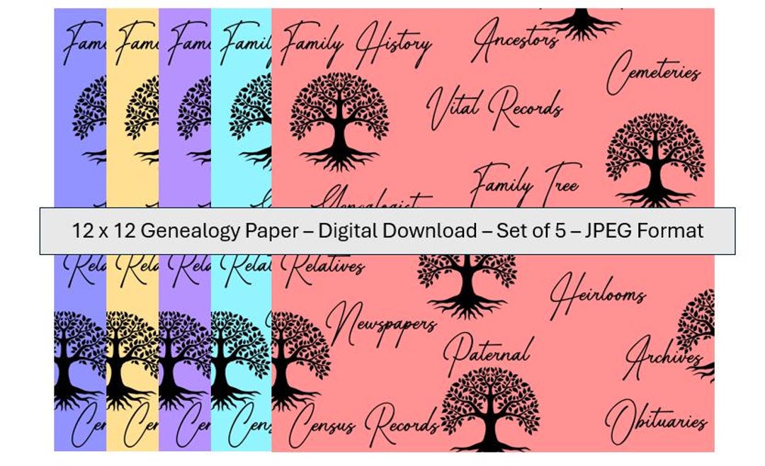 Genealogy Digital Paper Pack, Genealogy Scrapbook Paper, Colorful ...
