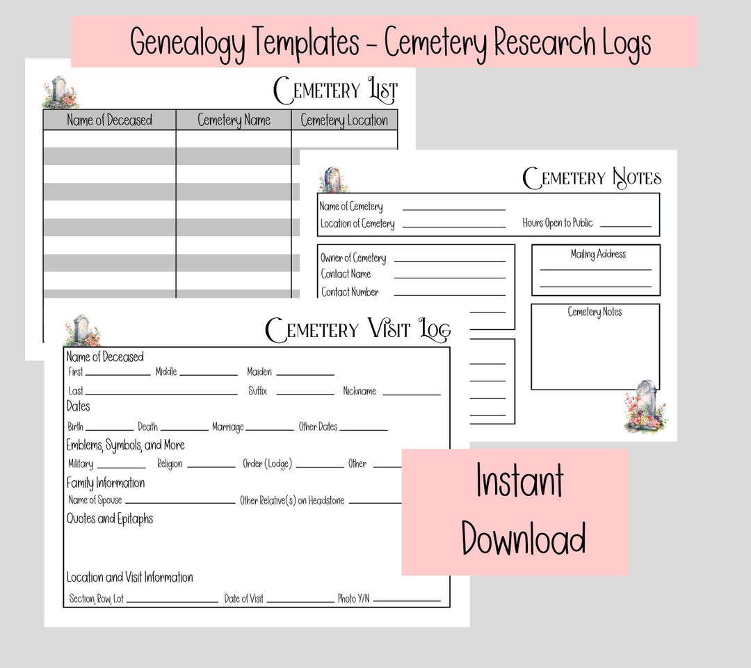 Cemetery Research Templates - Genealogy Forms - Cemetery Visit ...