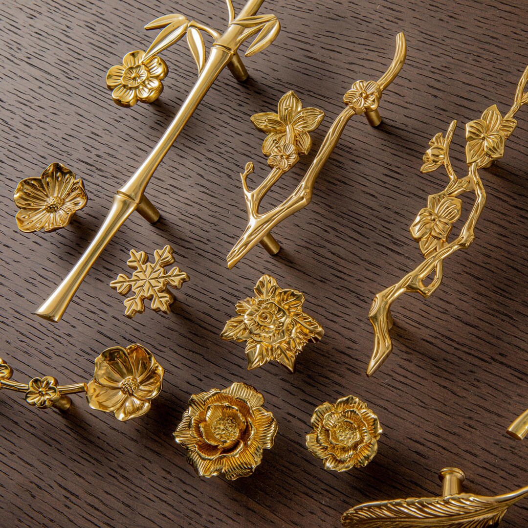 Twig Branch Solid Brass Pulls Handles-flower Solid Brass Drawer Pulls ...