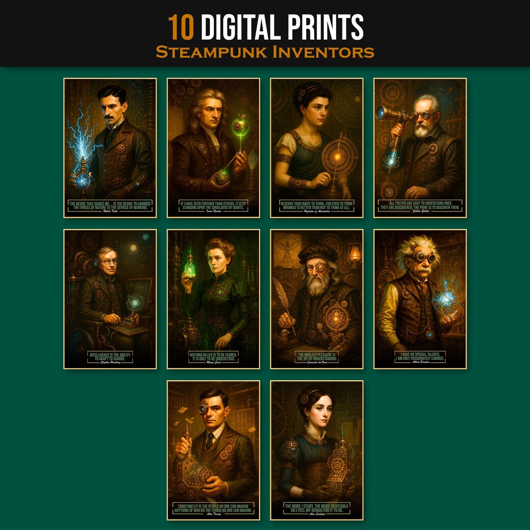 10 Steampunk Inventor Posters | Digital Download | Science Wall Art - Etsy