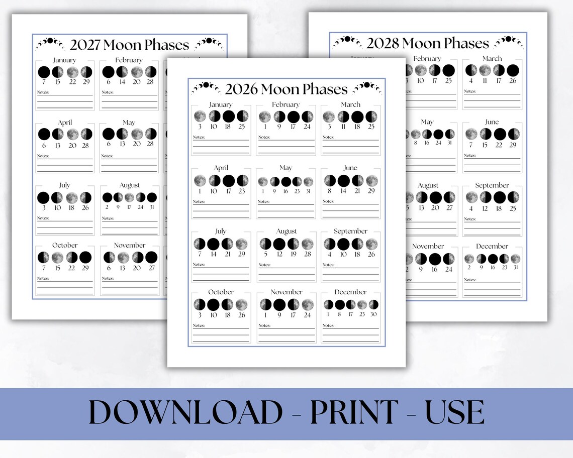 Moon Phase Calendar Printable, Moon Phases Calendar, Lunar Phase ...