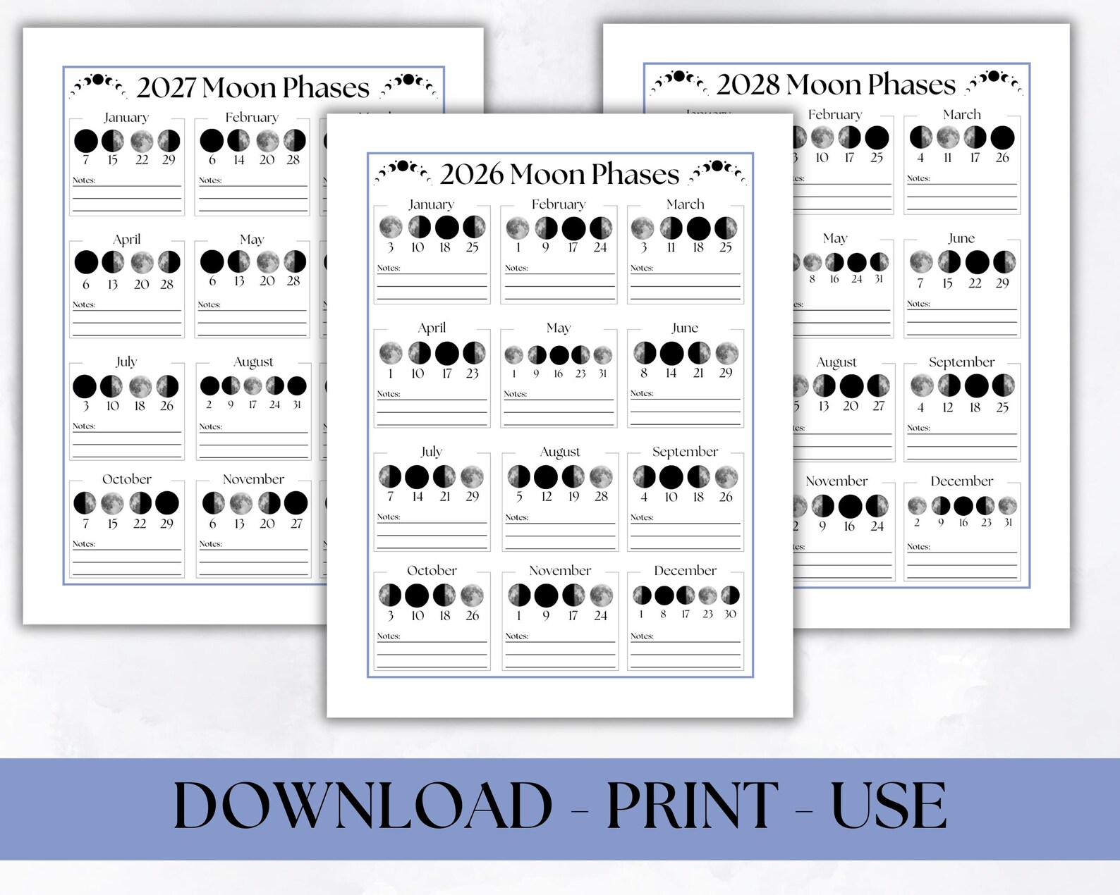Moon Phase Calendar Printable, Moon Phases Calendar, Lunar Phase ...