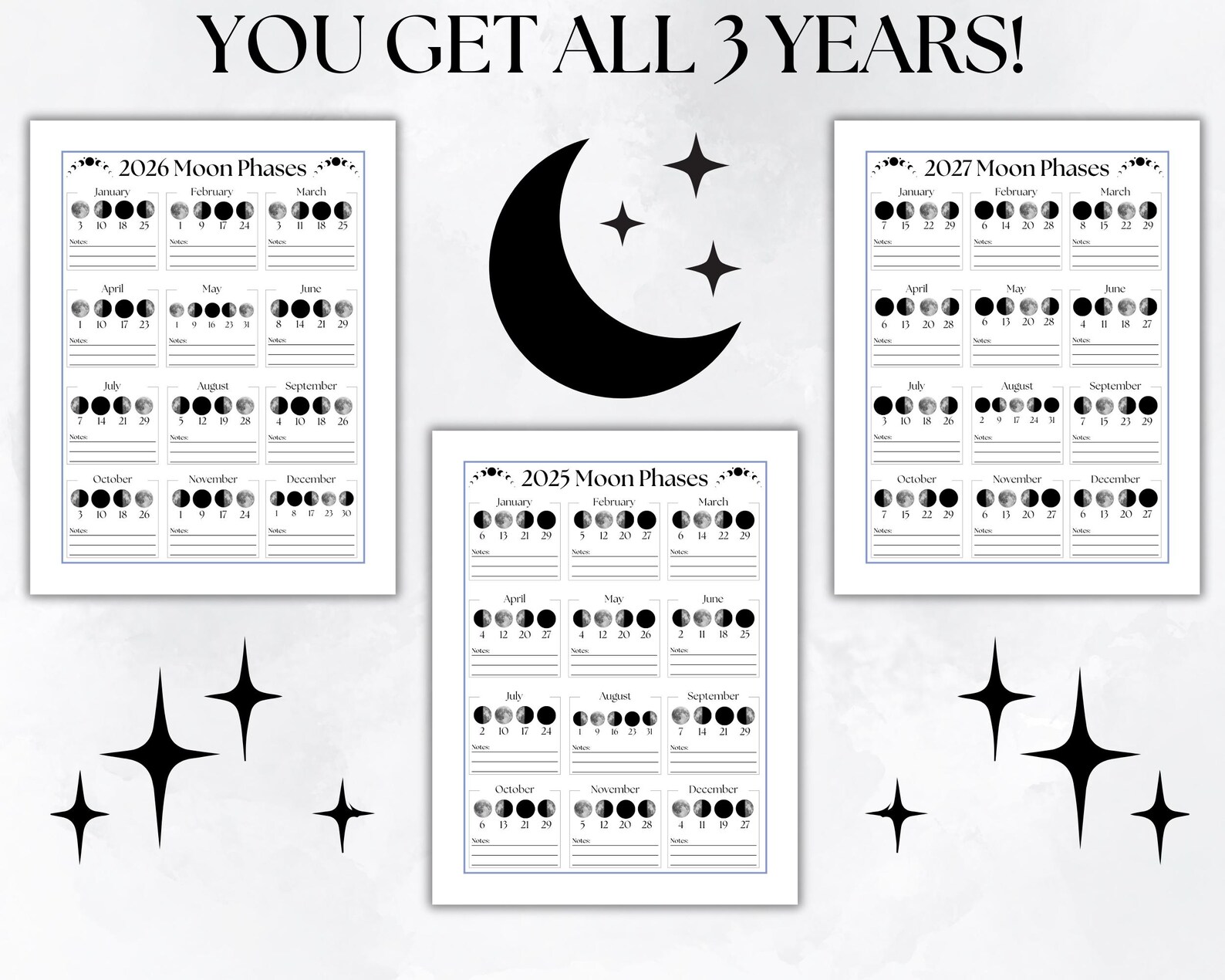Moon Phase Calendar Printable, Moon Phases Calendar, Lunar Phase ...