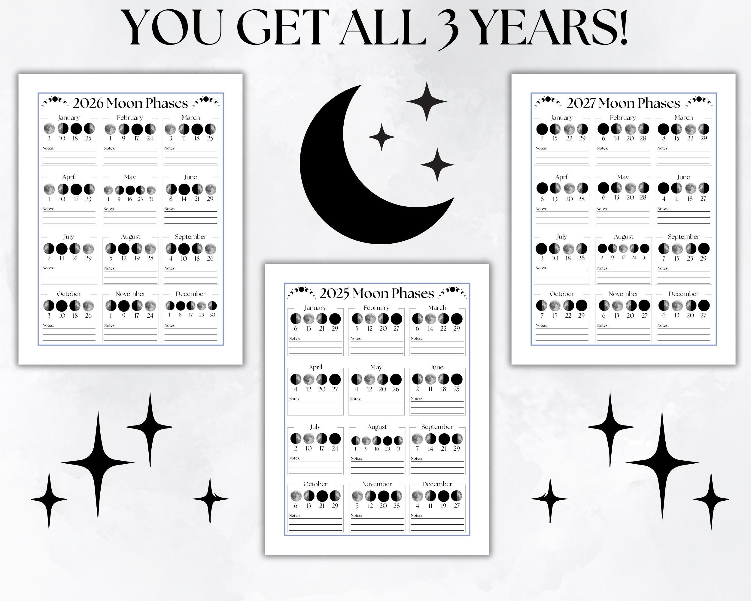 Moon Phase Calendar Printable, Moon Phases Calendar, Lunar Phase ...