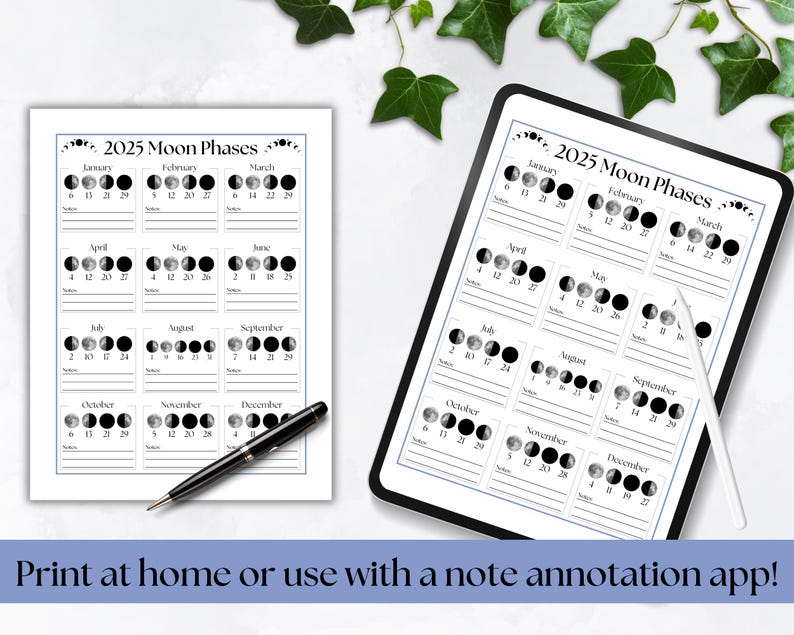 Moon Phase Calendar Printable, Moon Phases Calendar, Lunar Phase ...