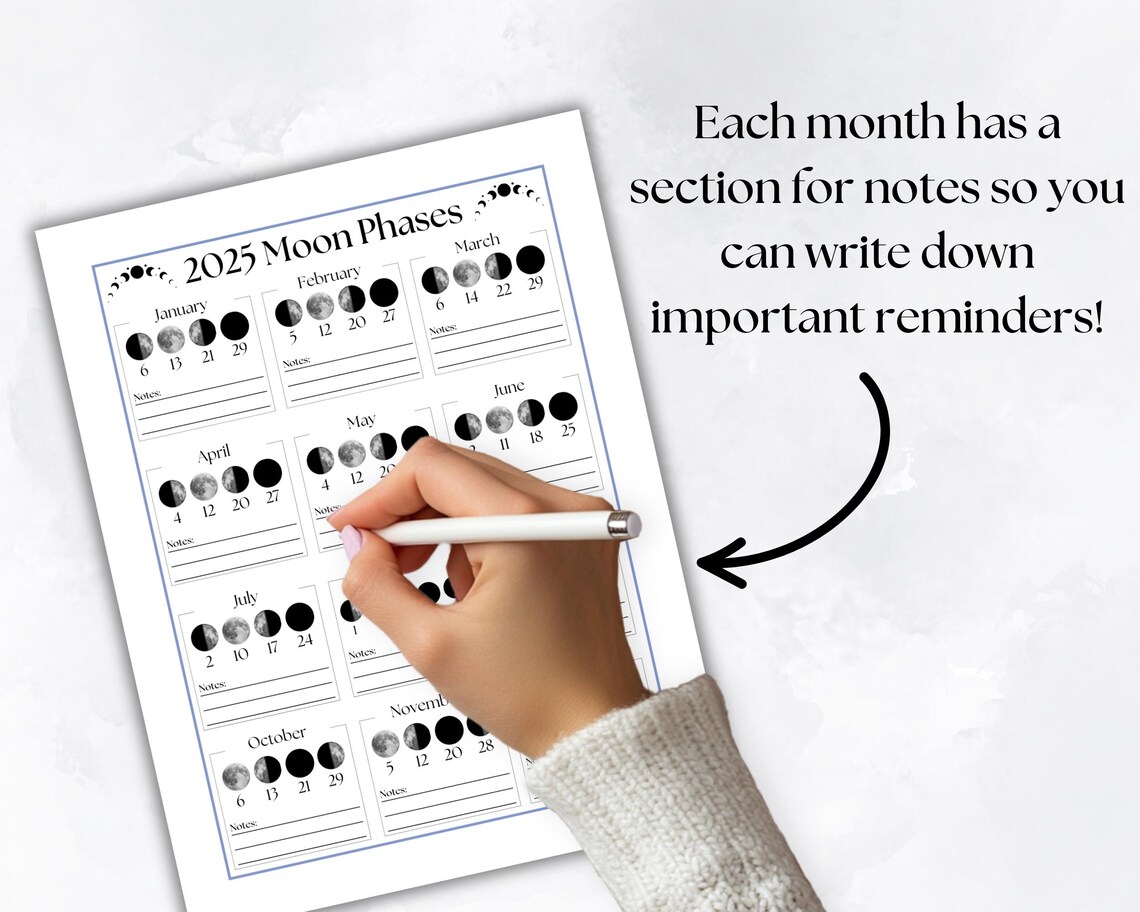 Moon Phase Calendar Printable, Moon Phases Calendar, Lunar Phase ...