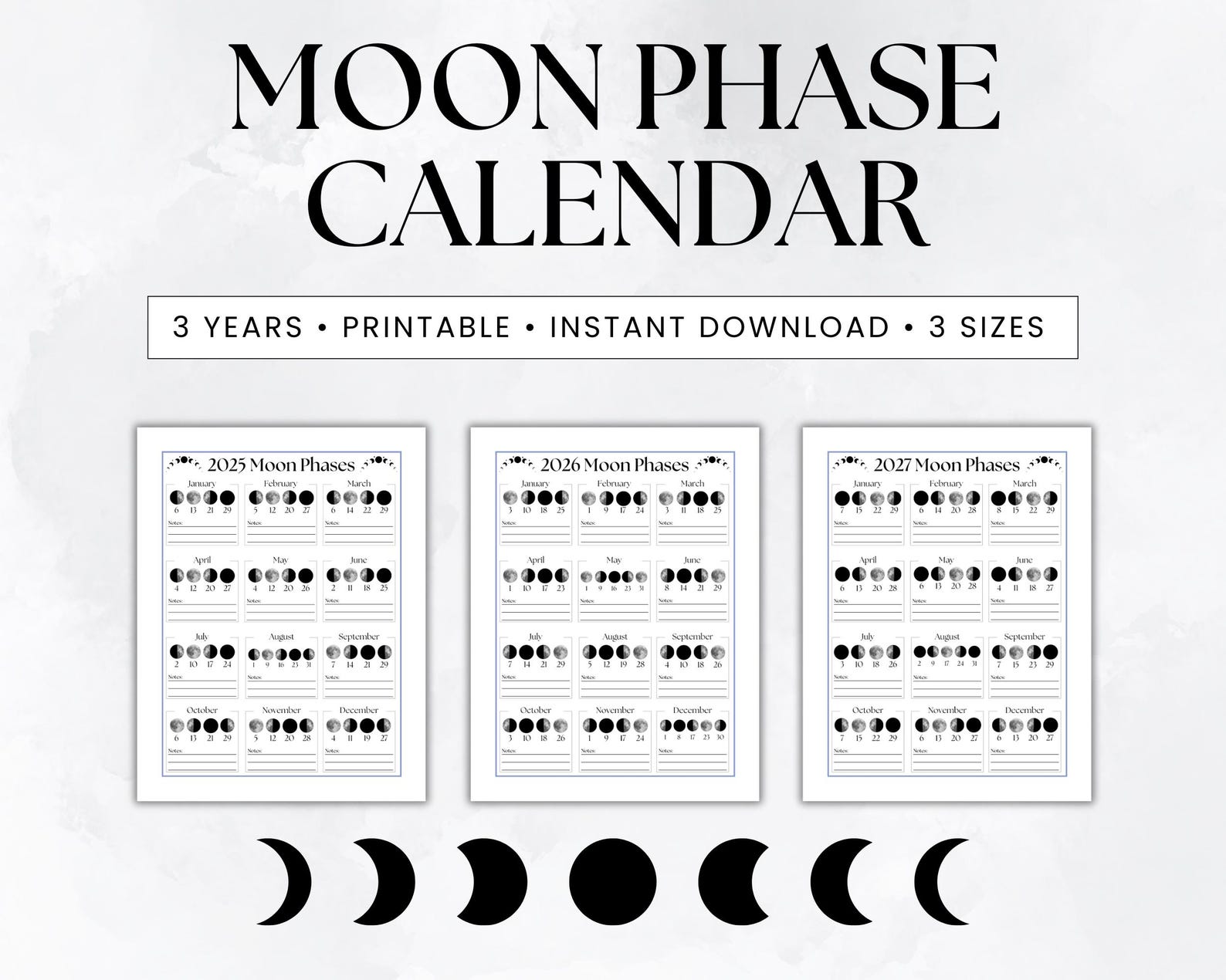 Moon Phase Calendar Printable, Moon Phases Calendar, Lunar Phase ...