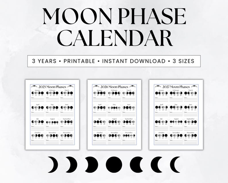 Moon Phase Calendar Printable, Moon Phases Calendar, Lunar Phase Calendar, Grimoire Printable ...