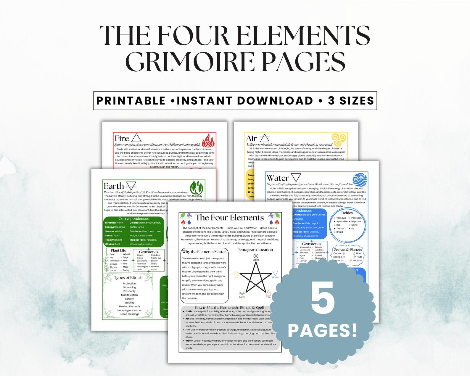 Four Elements Grimoire Pages, the Four Elements, Witchcraft Pages ...