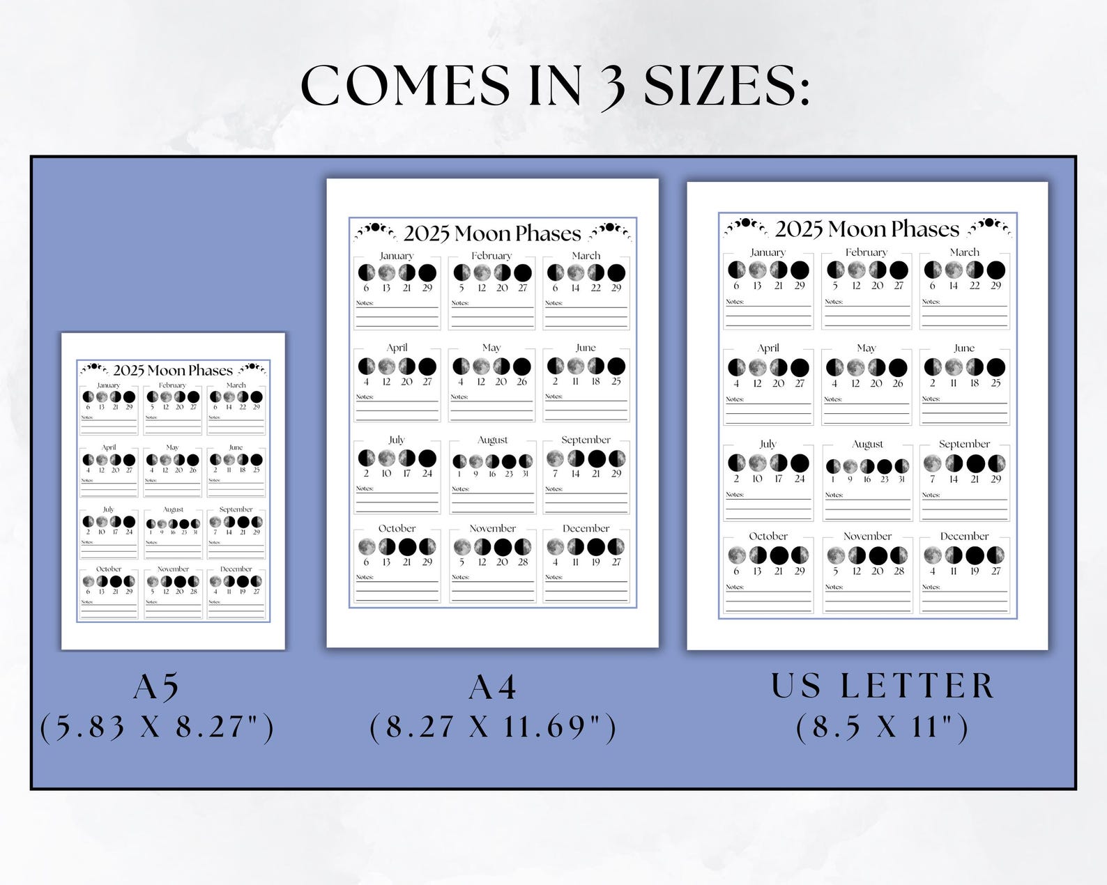 Moon Phase Calendar Printable, Moon Phases Calendar, Lunar Phase ...