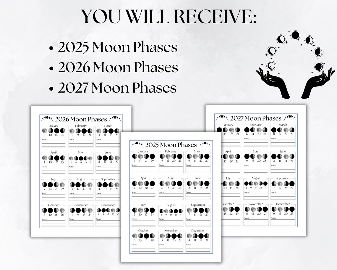 Moon Phase Calendar Printable, Moon Phases Calendar, Lunar Phase ...