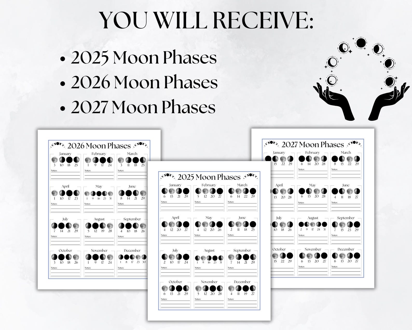 Moon Phase Calendar Printable, Moon Phases Calendar, Lunar Phase ...