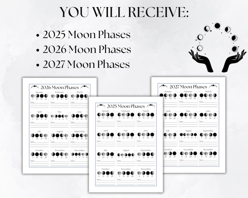 Moon Phase Calendar Printable, Moon Phases Calendar, Lunar Phase ...