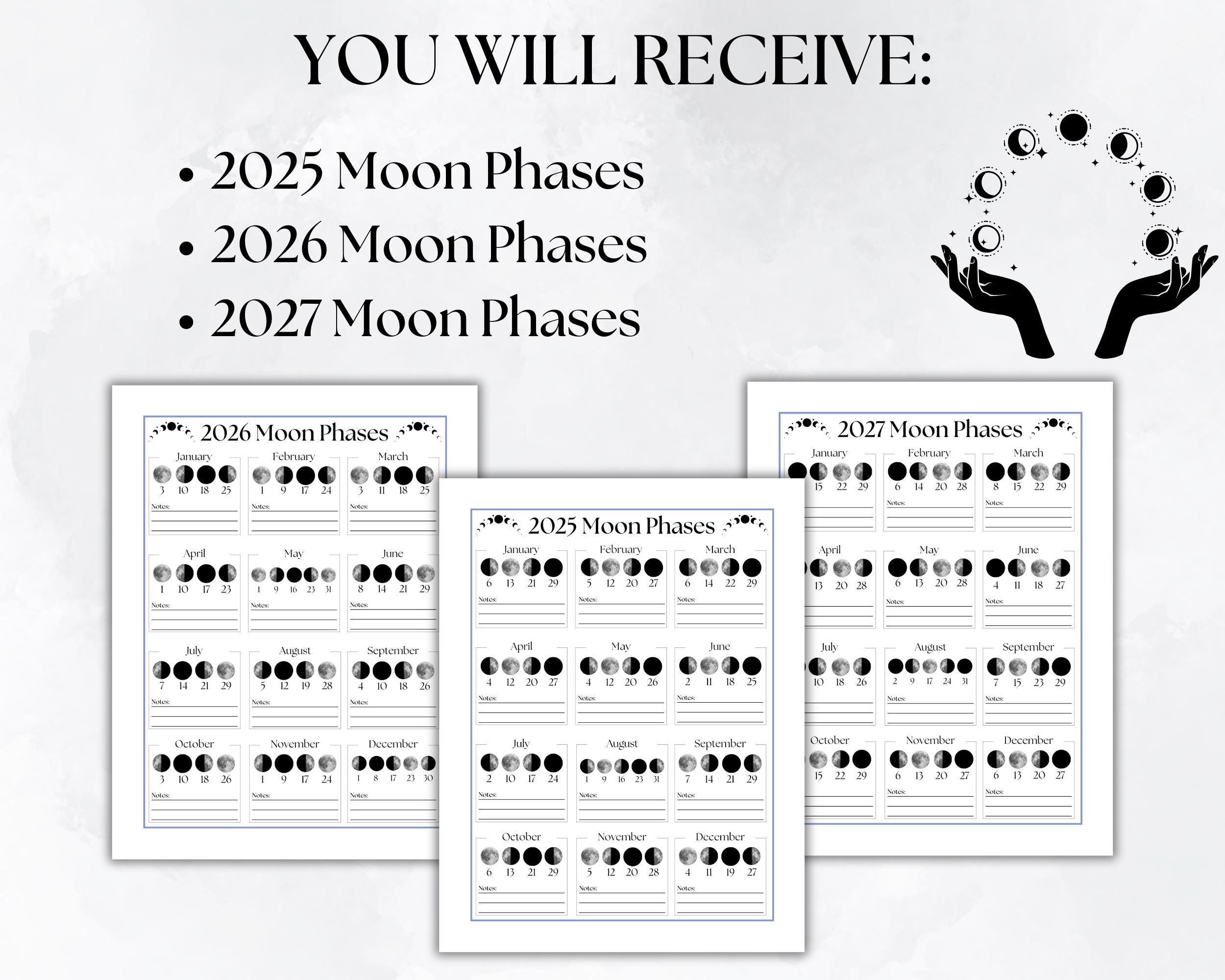 Moon Phase Calendar Printable, Moon Phases Calendar, Lunar Phase ...