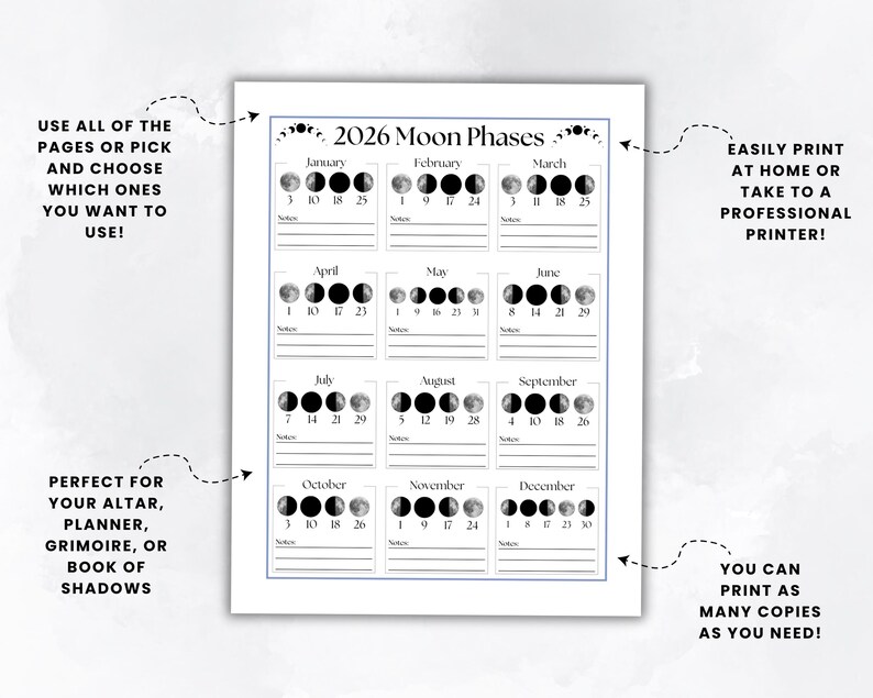 Moon Phase Calendar Printable, Moon Phases Calendar, Lunar Phase ...