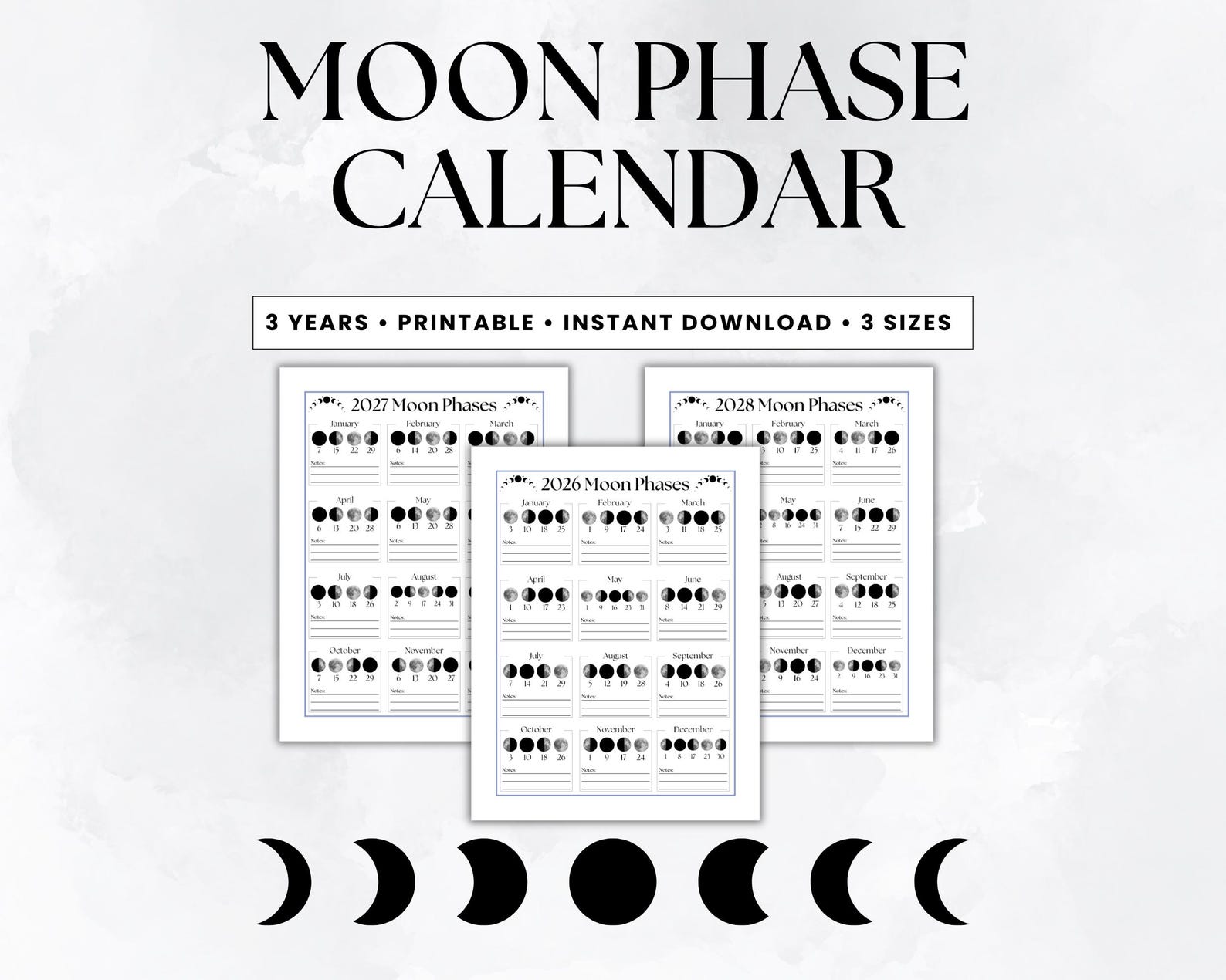 Moon Phase Calendar Printable, Moon Phases Calendar, Lunar Phase ...