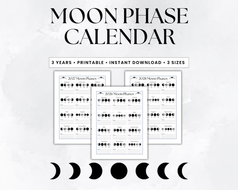 Moon Phase Calendar Printable, Moon Phases Calendar, Lunar Phase ...