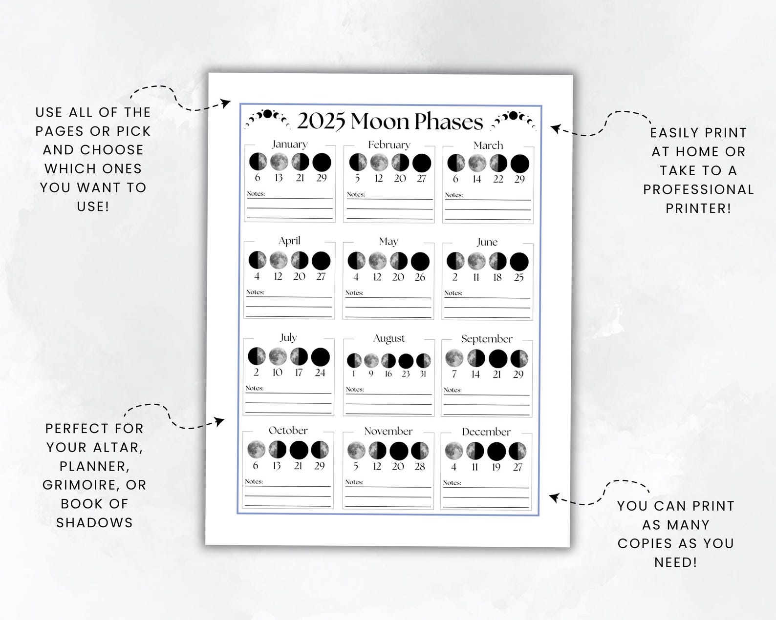 Moon Phase Calendar Printable, Moon Phases Calendar, Lunar Phase ...