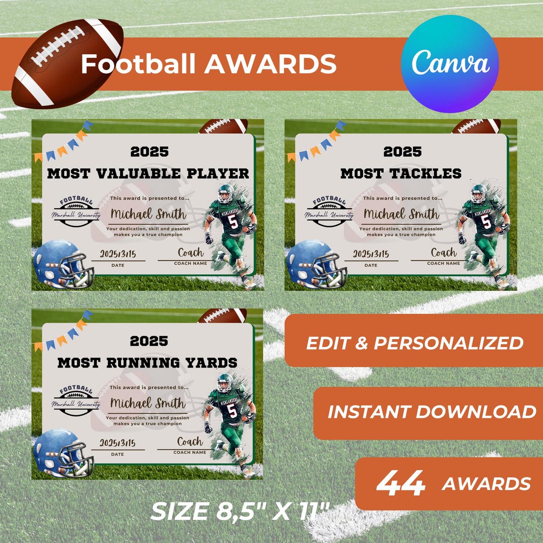 Editable Football Award Certificate: End of Season Printable (canva ...