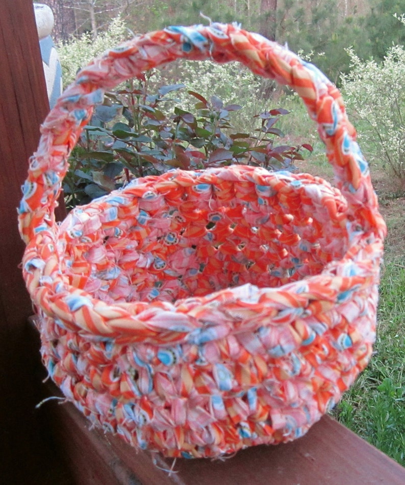 Basket With Handle, Easter Basket, Rag Crochet, Upcycled Rag Crochet ...