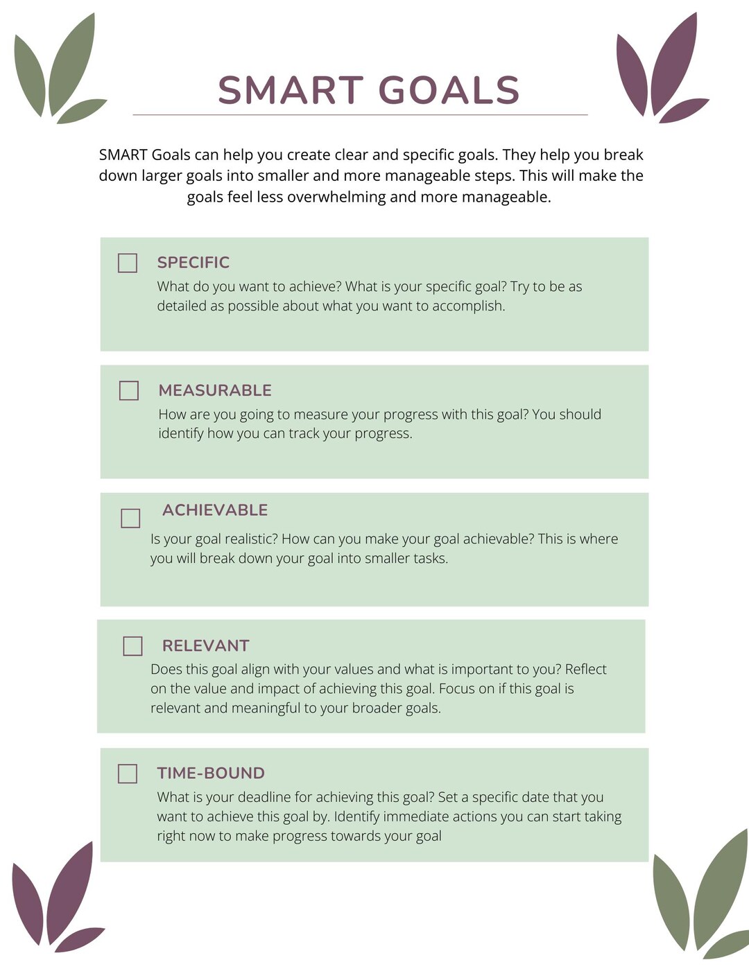 SMART Goals Worksheets - Etsy