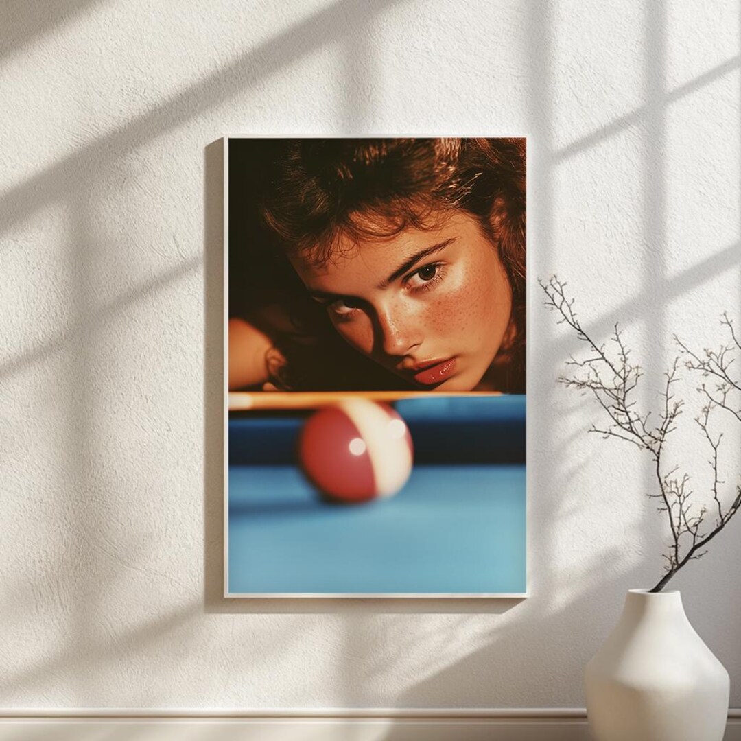 Vintage Woman Billiard, Poster Art, Retro 1980's Billiards Pool Hall ...