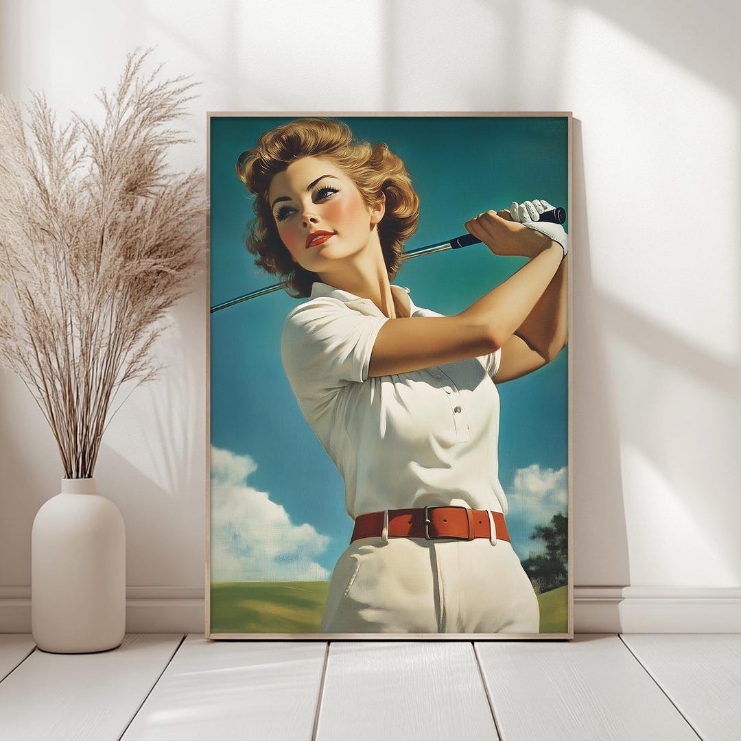 Retro Woman Golfing Poster, Female Golfer, Feminine Wall Art, Vintage ...
