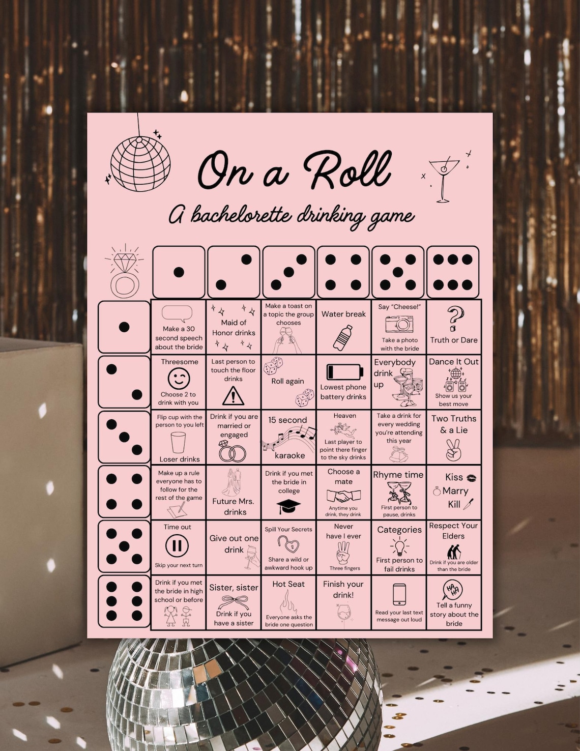 Bachelorette Party Dice Game: Customizable Drinking Game (canva ...