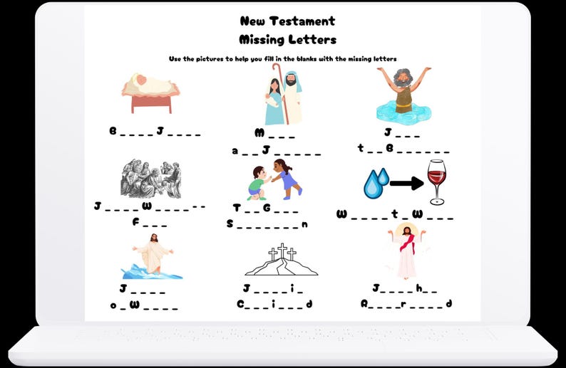 Bible Worksheet New Testament Worksheet Missing Letters for Kids Sunday ...