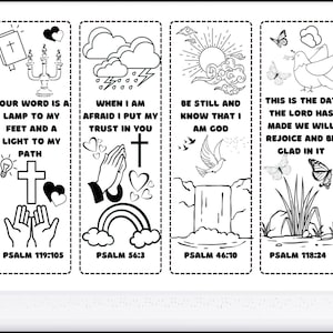 Bible Verse Coloring Bookmarks Psalms for Adults or Kids Sunday School ...