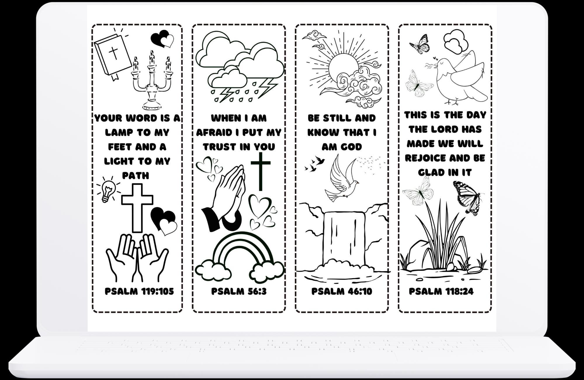 Bible Verse Coloring Bookmarks Psalms for Adults or Kids Sunday School ...
