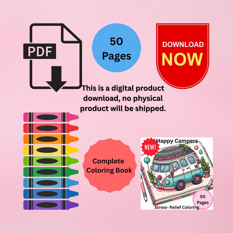 Happy Campers 50 Coloring Pages - Etsy