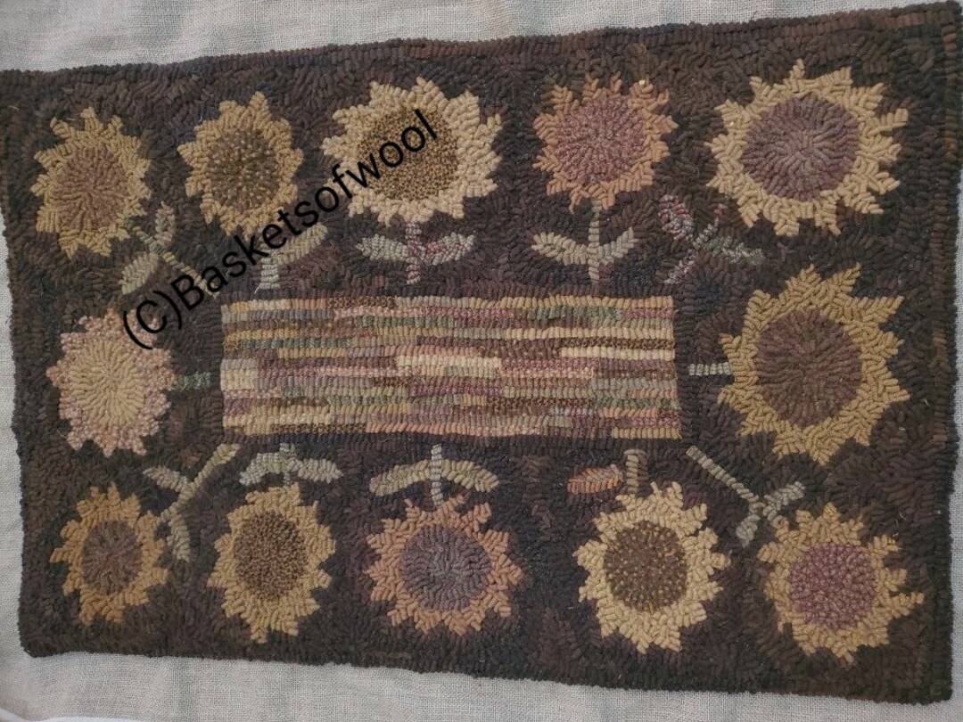 Primitive Folk Art Rug Hooking Pattern-sunflowers Hit N' Miss - Etsy