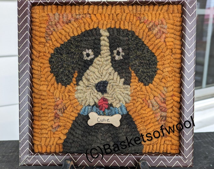 Primitive Folk Art Hooked Dog Rug Mat - Framed ~ FURRY FRIEND - Etsy