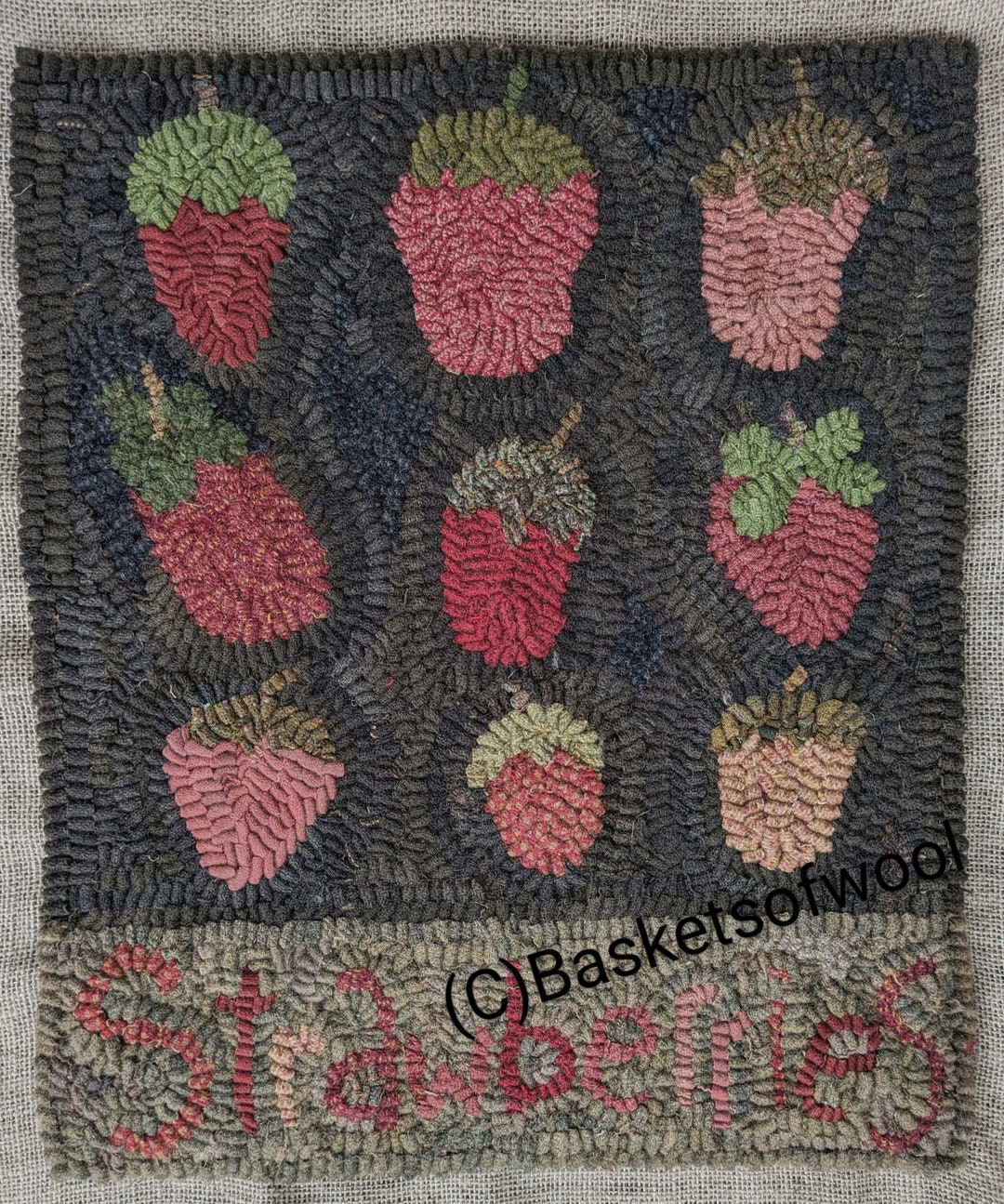 Primitive Folk Art Rug Hooking Pattern-strawberries - Etsy
