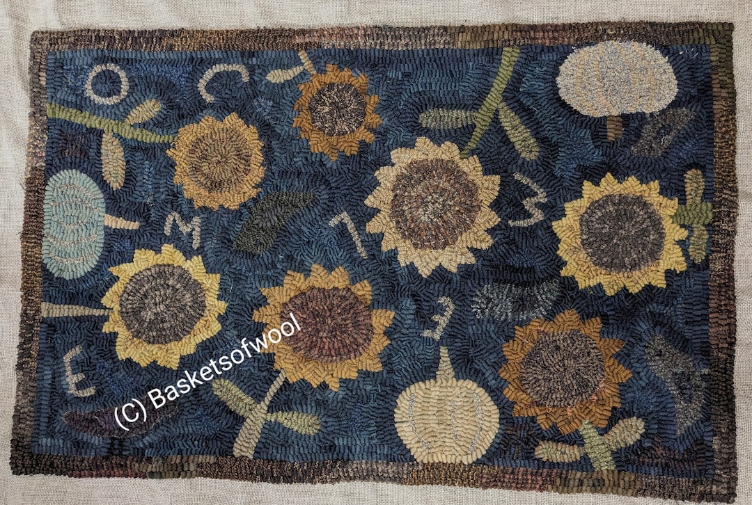 Primitive Folk Art Rug Hooking Pattern Sunflowers & Pumpkins - Etsy