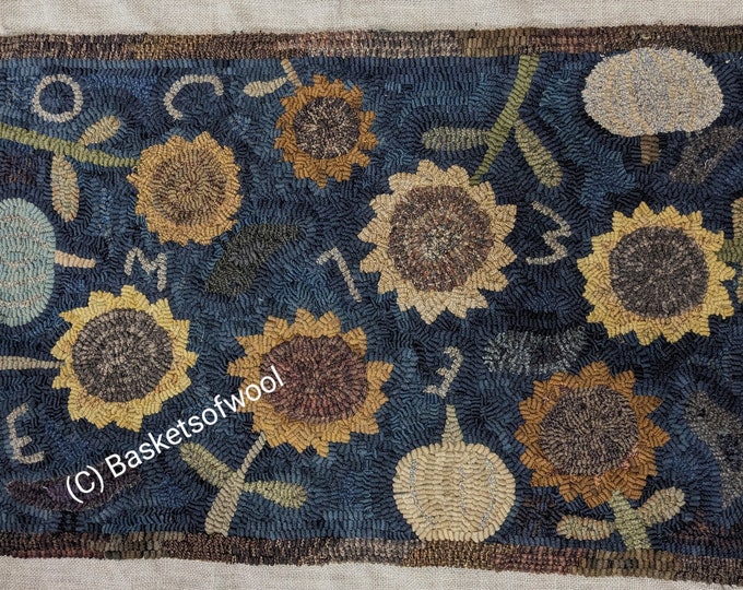 Primitive Folk Art Rug Hooking Pattern Sunflowers & Pumpkins - Etsy