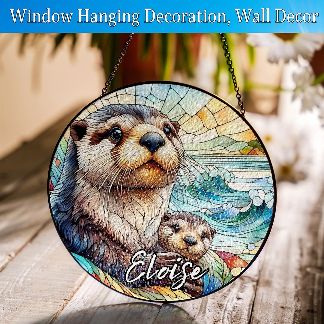 Sea Otter Glass Suncatcher, Window Hanging Personalized Ornament ...